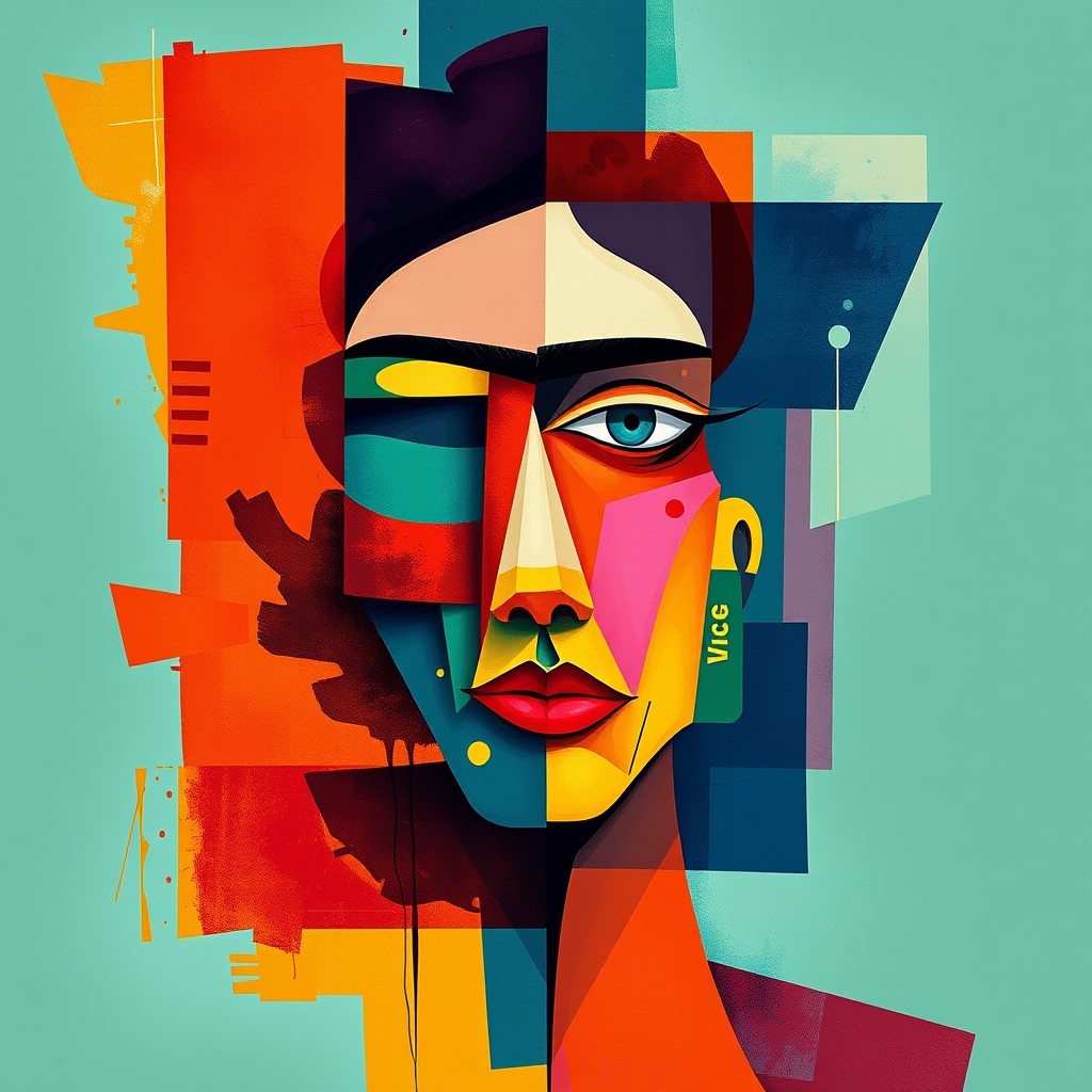 A cubis face in one side in a quadratic shape color abstract form ...