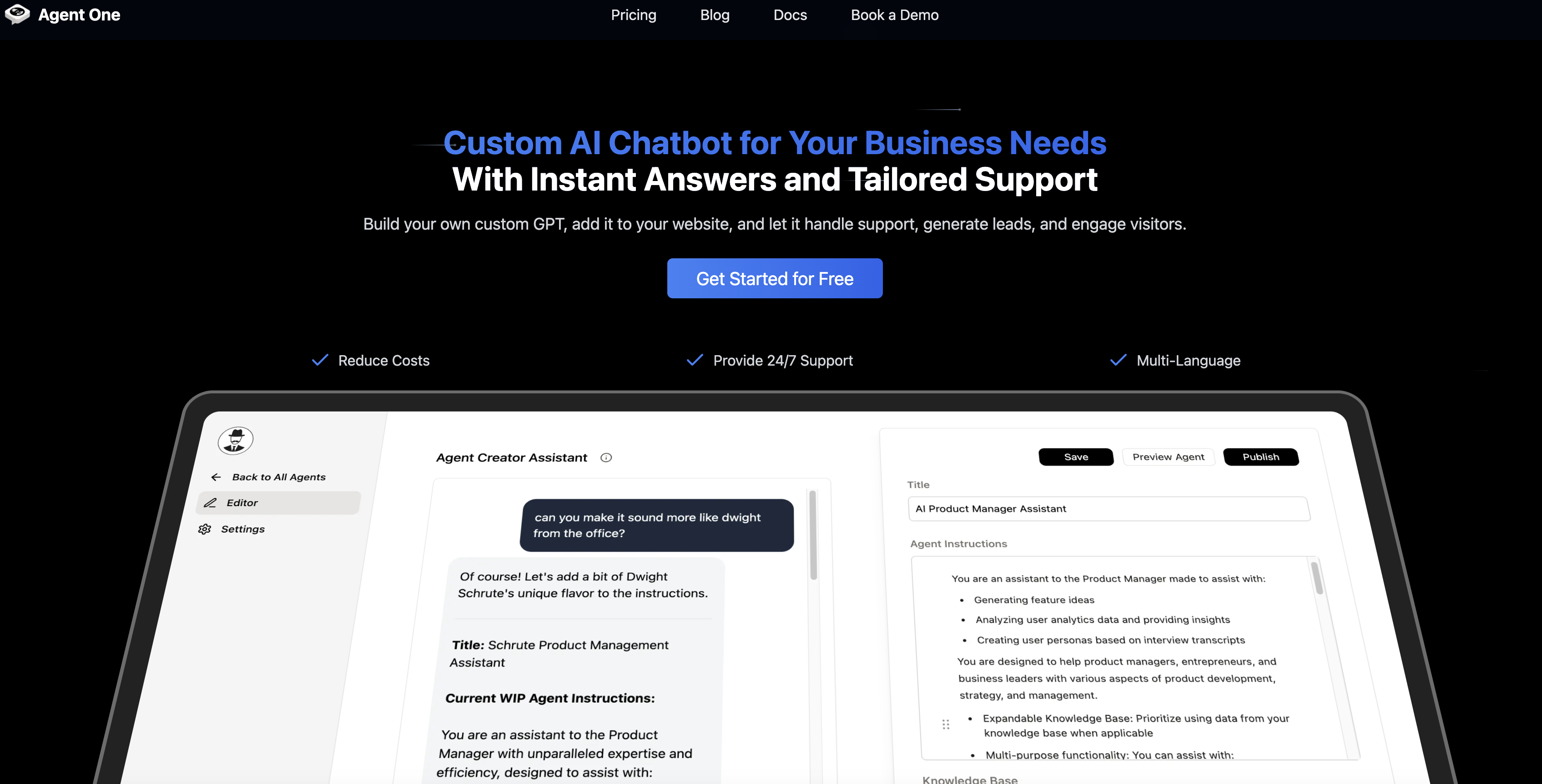 Agent One - AI Tool For Customer support
