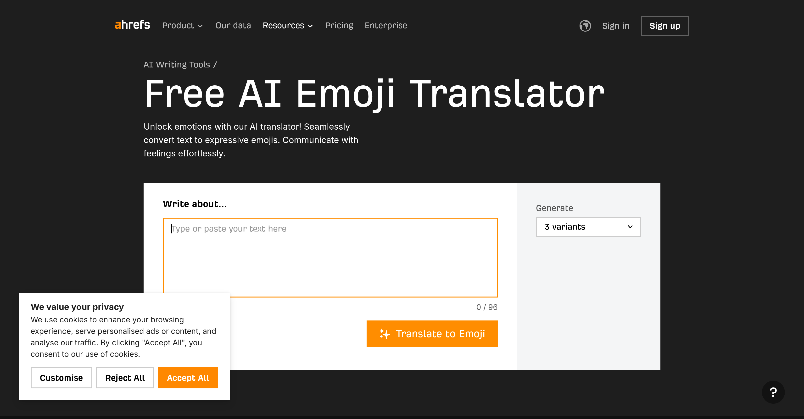 Ahrefs AI Emoji Translator - AI Tool For Emoji translation