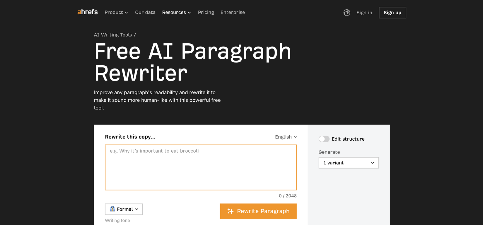 Ahrefs AI Paragraph Rewriter - AI Tool For Paragraphs