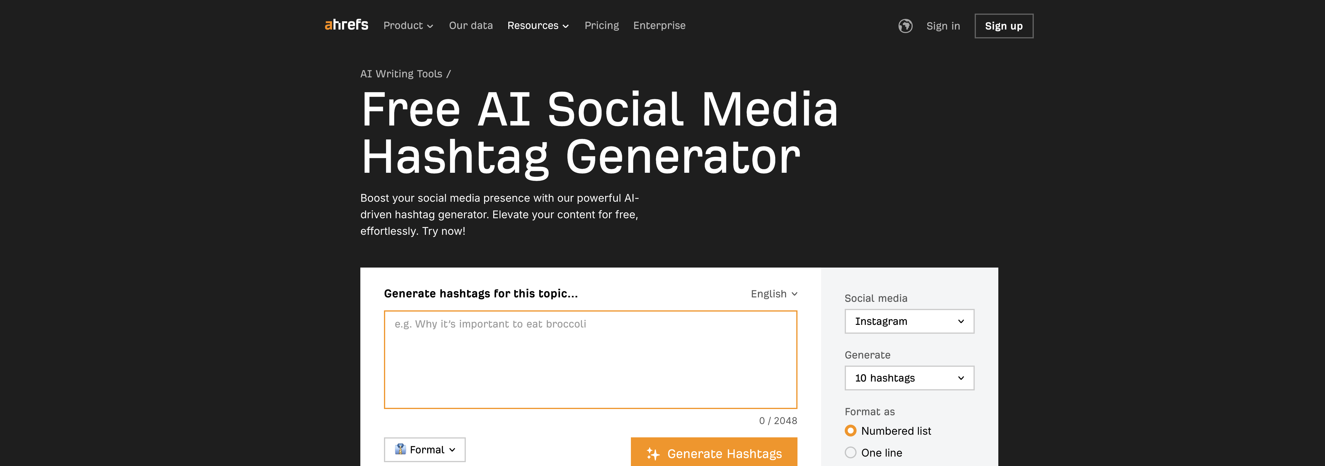 Ahrefs AI Social Media Hashtag Generator - AI Tool For Hashtags