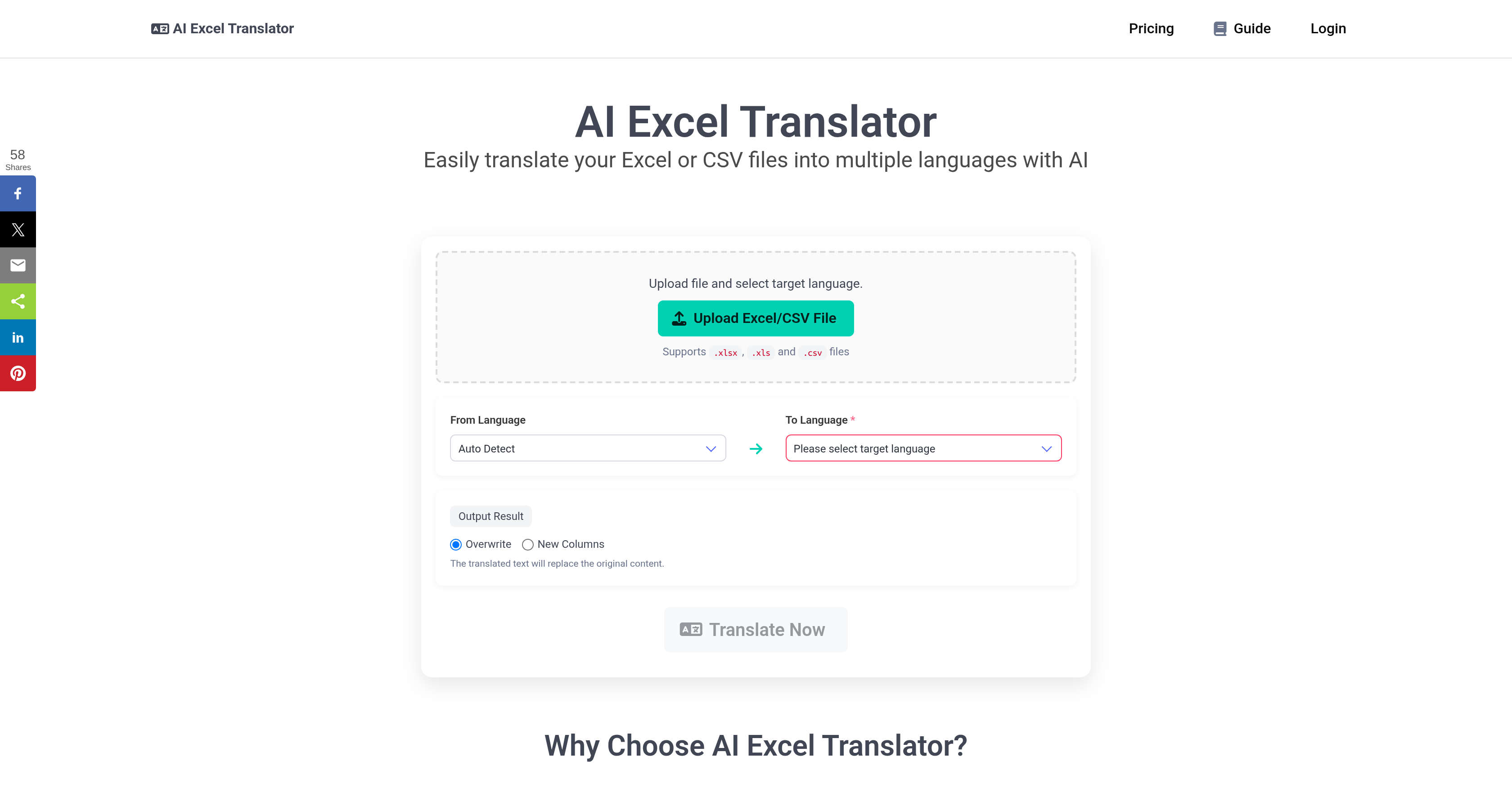 AI Excel Translator - Spreadsheet translation - TAAFT
