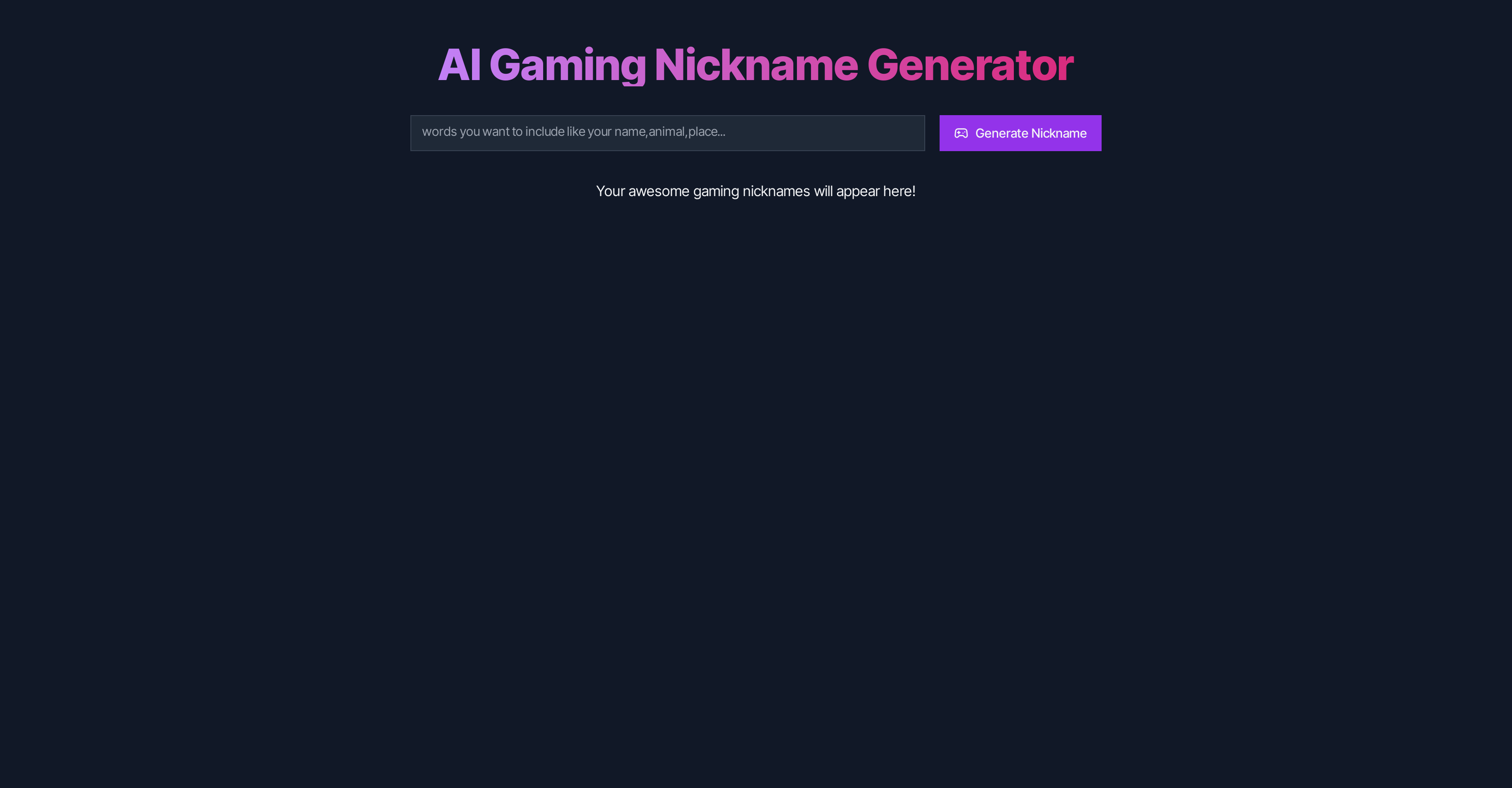 AI Gaming Nickname Generator - AI Tool For Gamer names