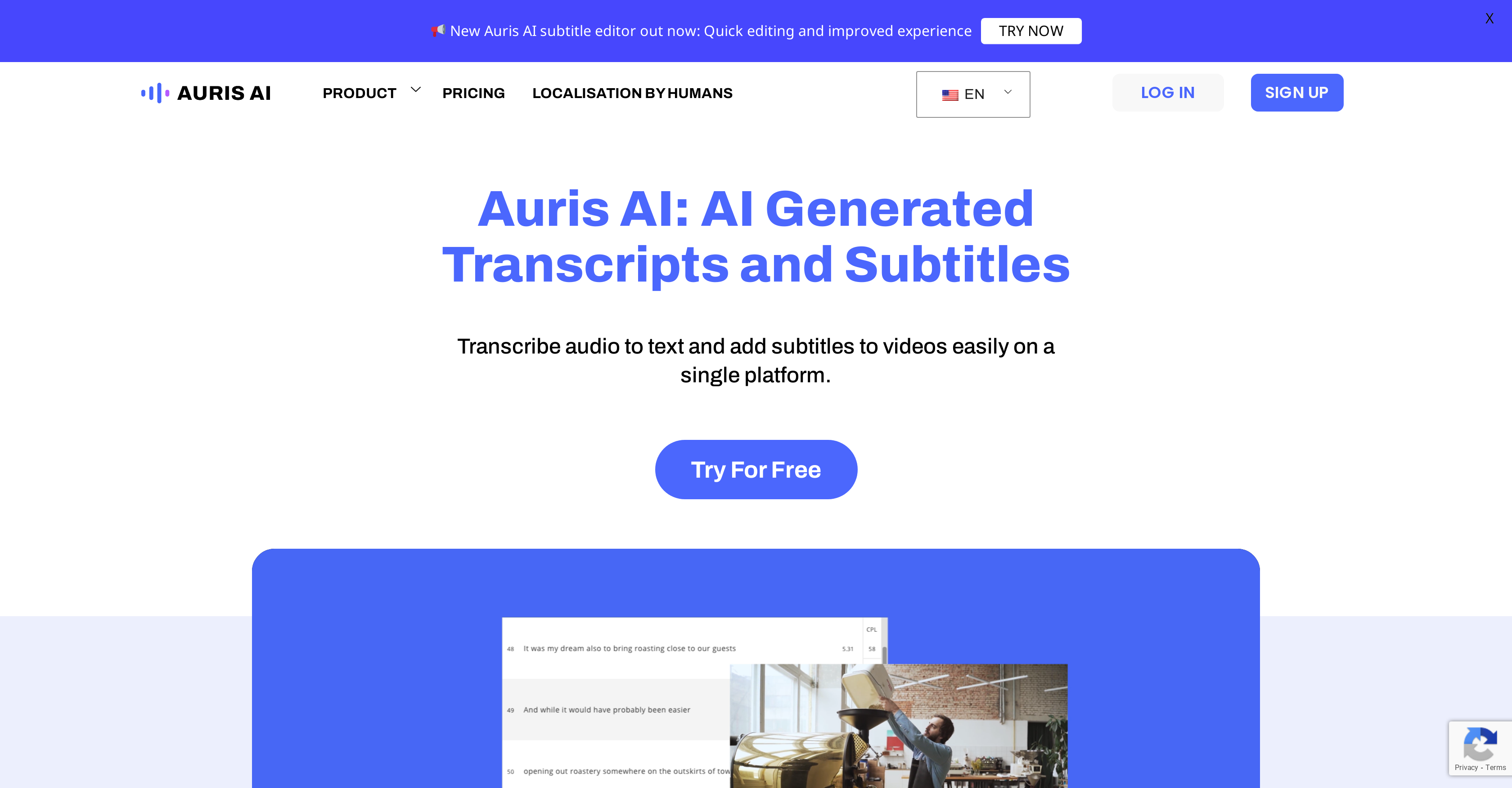 Auris AI - AI Tool For Video transcription