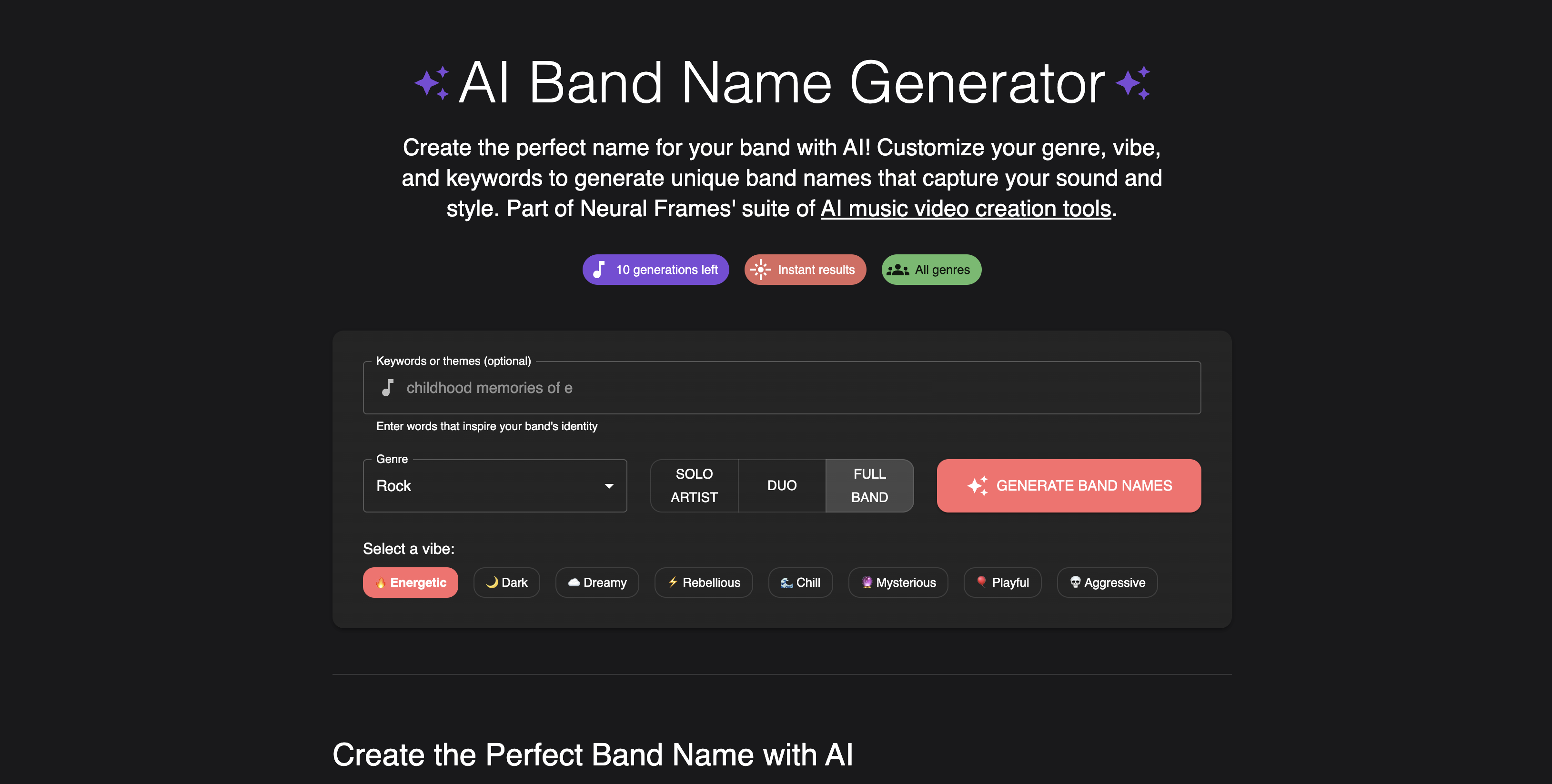 Band Name Generator - AI Tool For Band names