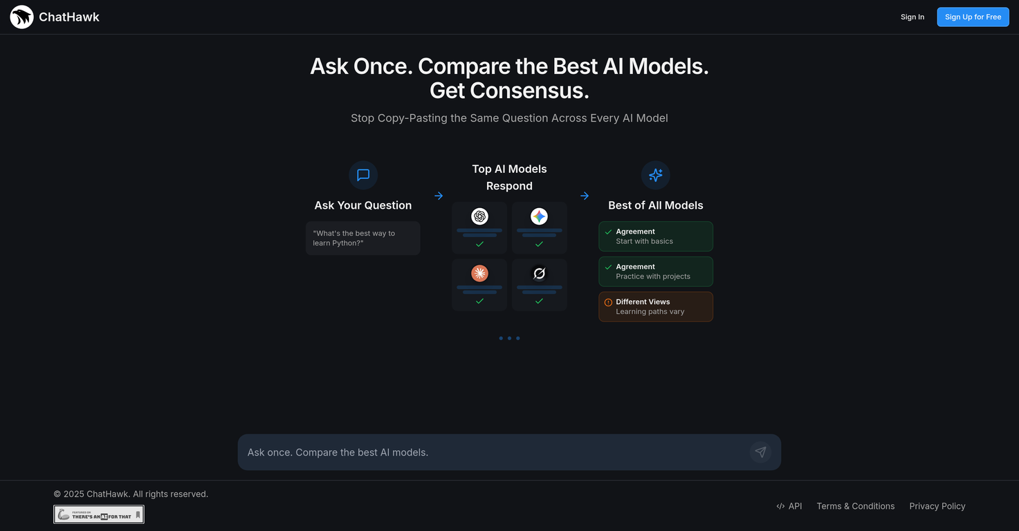 ChatHawk - AI Tool For AI model comparison