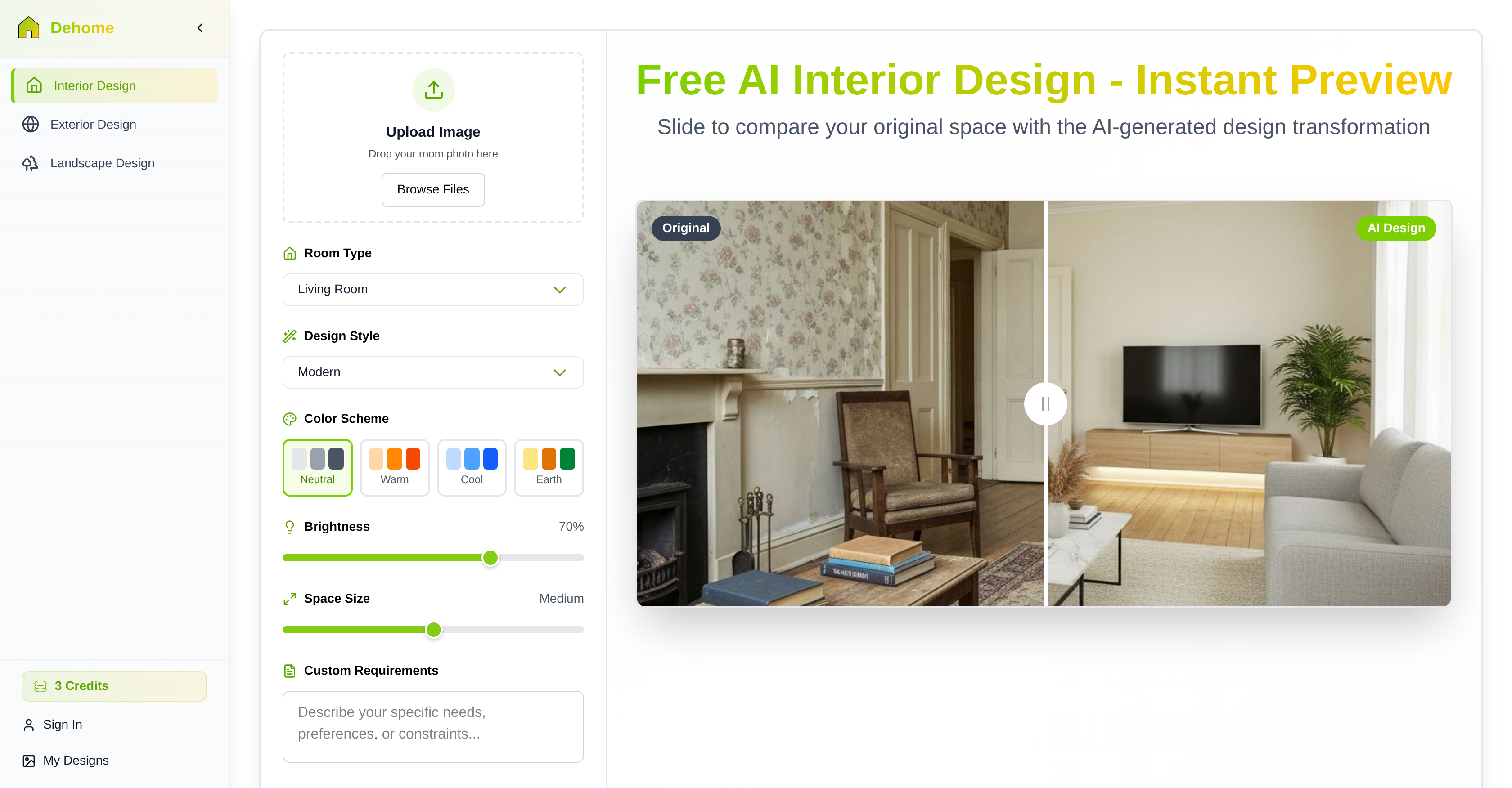 DeHome.ai - AI Tool For Interior design