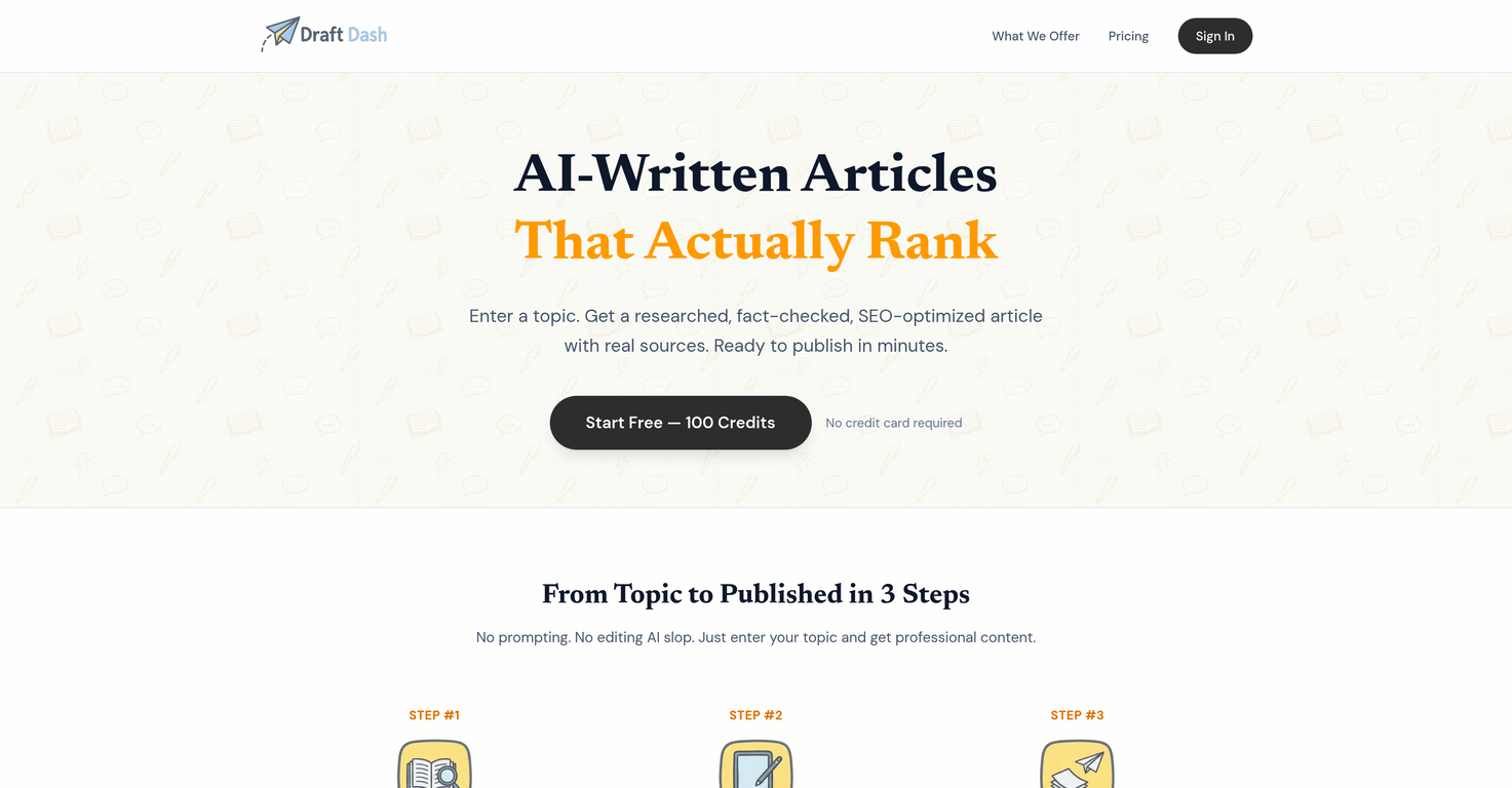 Draft Dash - AI Article Writer with Real Sources - AI Tool For Articles