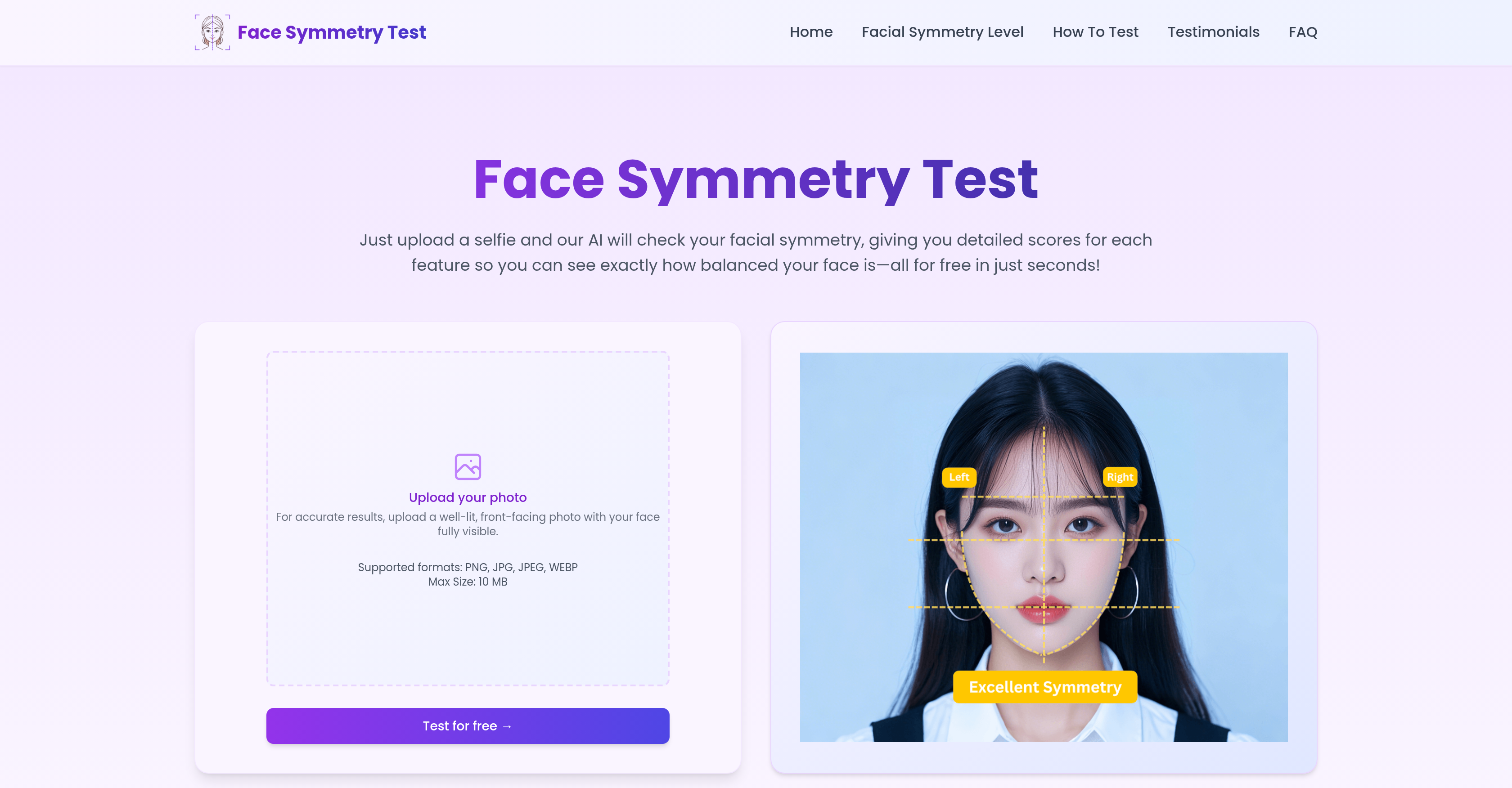 Face Symmetry Test - Facial symmetry analysis - TAAFT