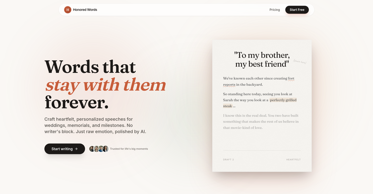Honored Words - AI Tool For Speeches