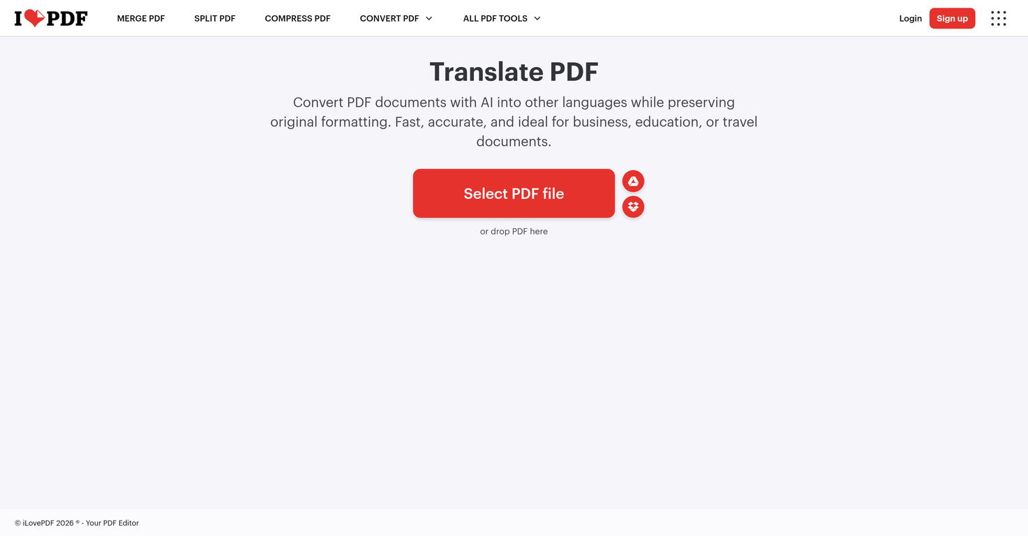 iLovePDF AI PDF Translator - AI Tool For PDF translations