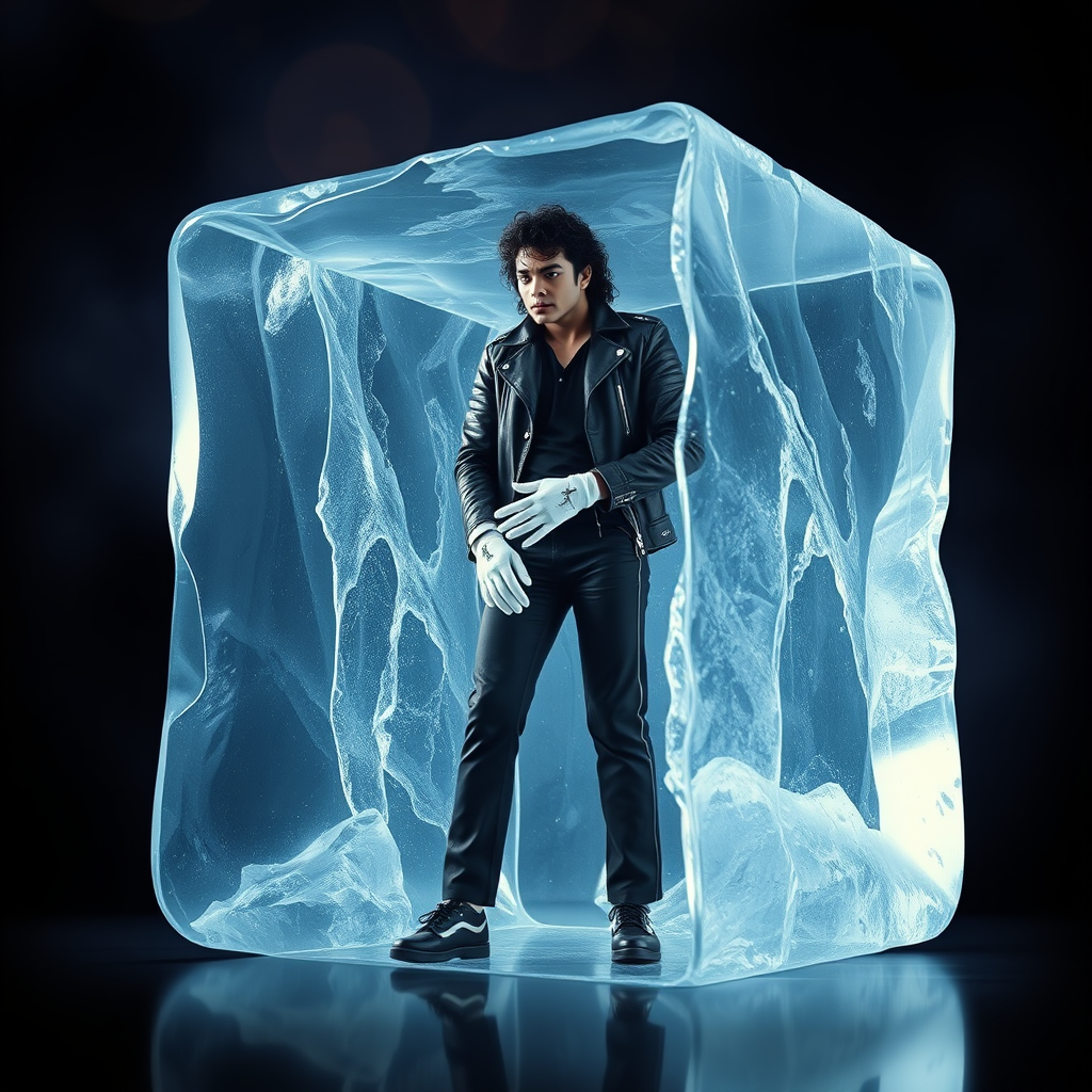 Large Ice Cubes Michael Jackson inside the bluck - (Free, No Signup AI Tool)
