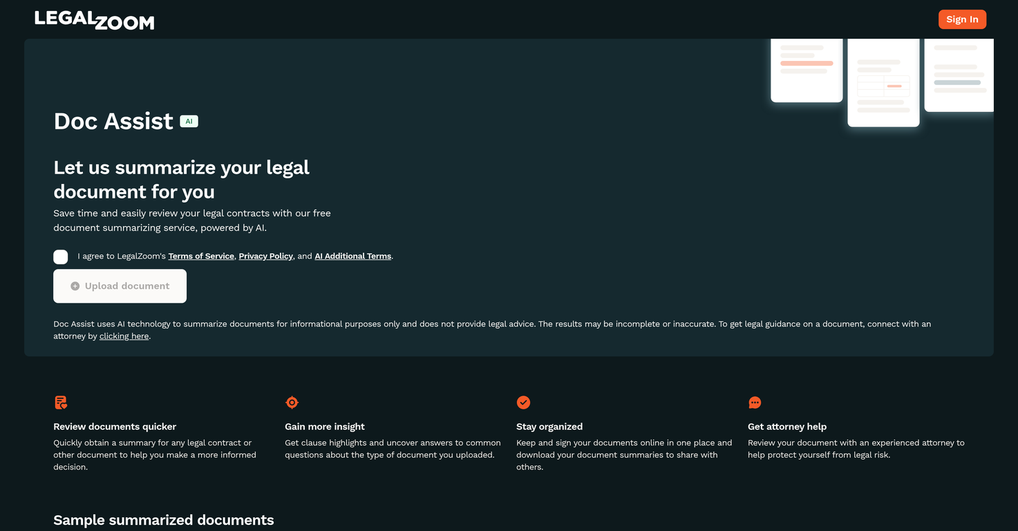 LegalZoom Doc Assist - AI Tool For Legal documents review
