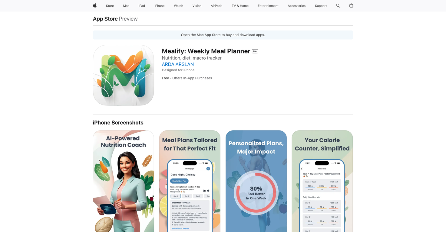 Mealify: Weekly Meal Planner - AI Tool For Meal plans