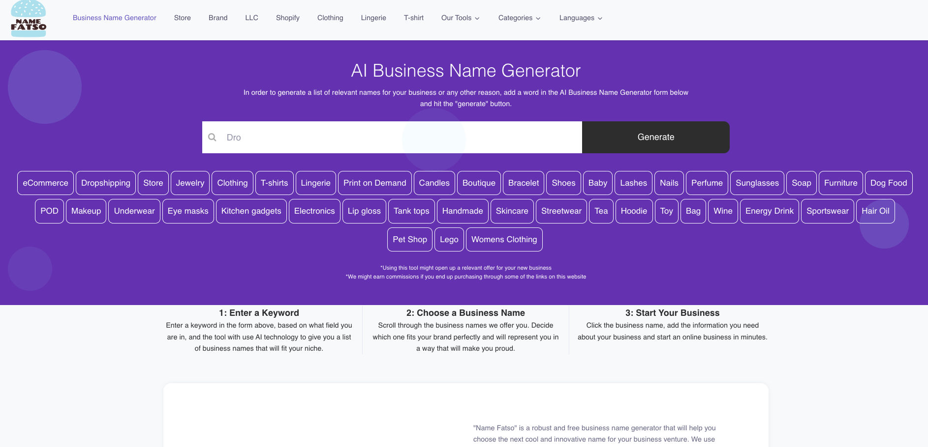 Name Fatso - AI Tool For Business names
