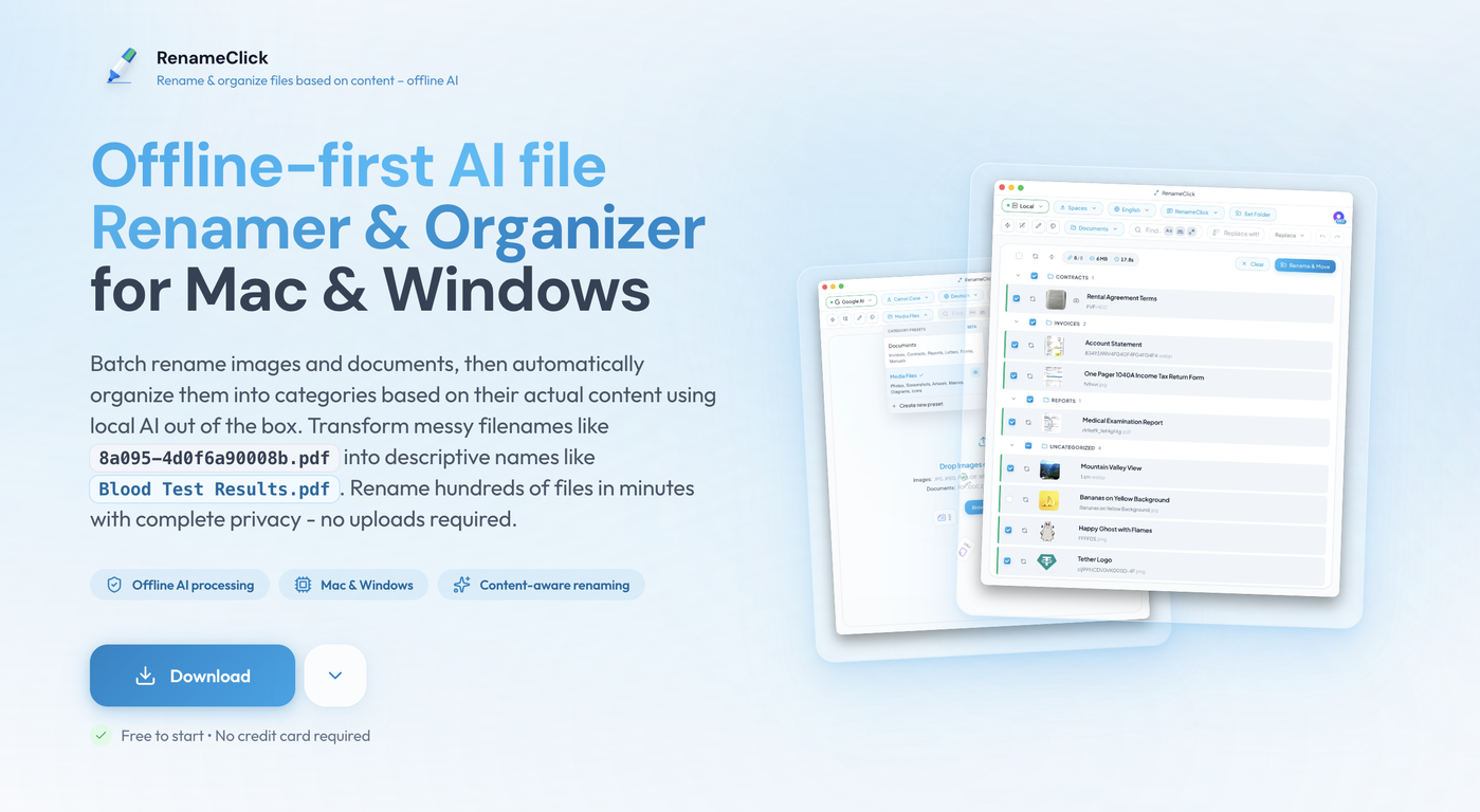 RenameClick - AI Tool For Bulk file renaming