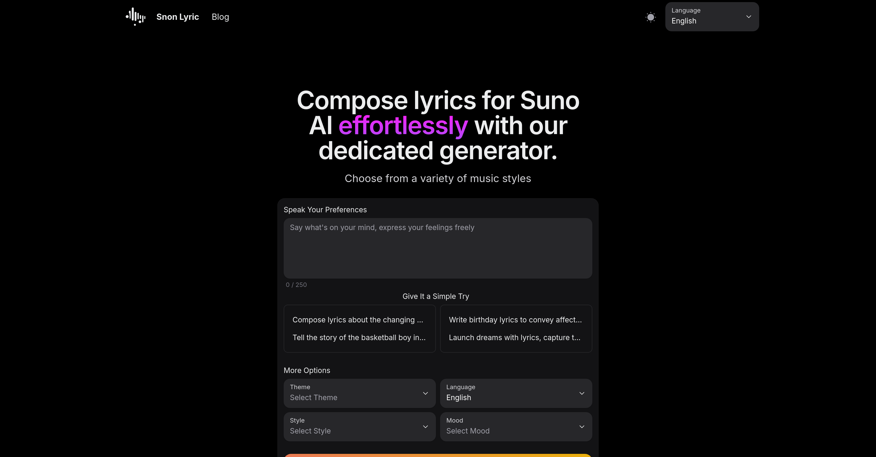 Sono Lyric - AI Tool For Music lyrics Sono Lyric - AI Tool For Music lyrics