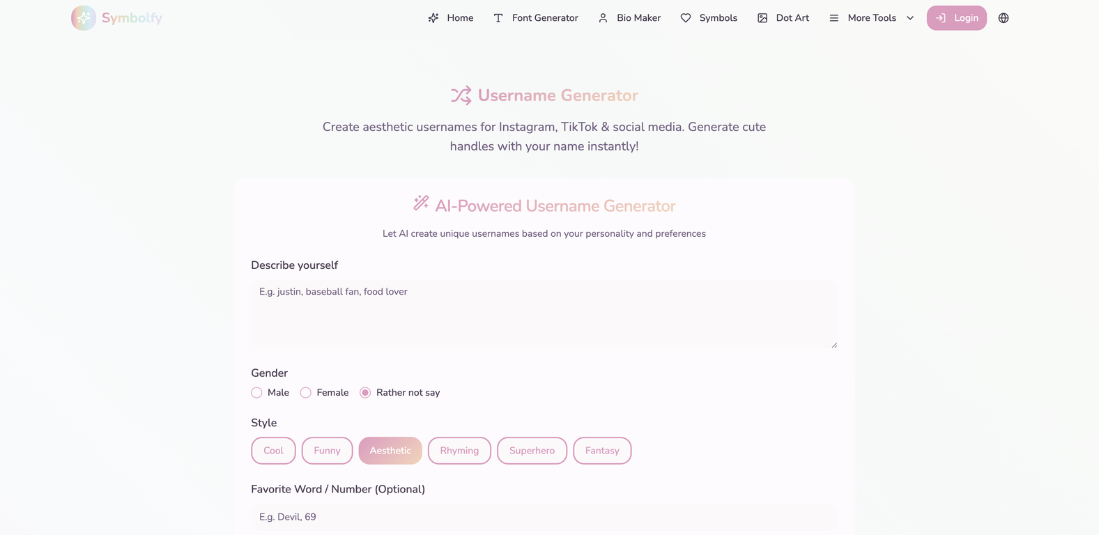 Symbolfy - Username Generator - AI Tool For Usernames