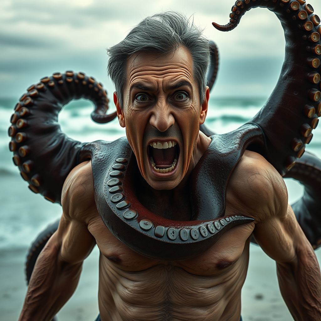 Terrified Beach Rescue — Octopus Restraint - (Free, No Signup AI Tool)