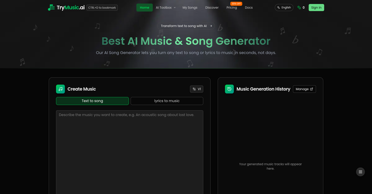 Trymusic AI Song Generator - AI Tool For Music