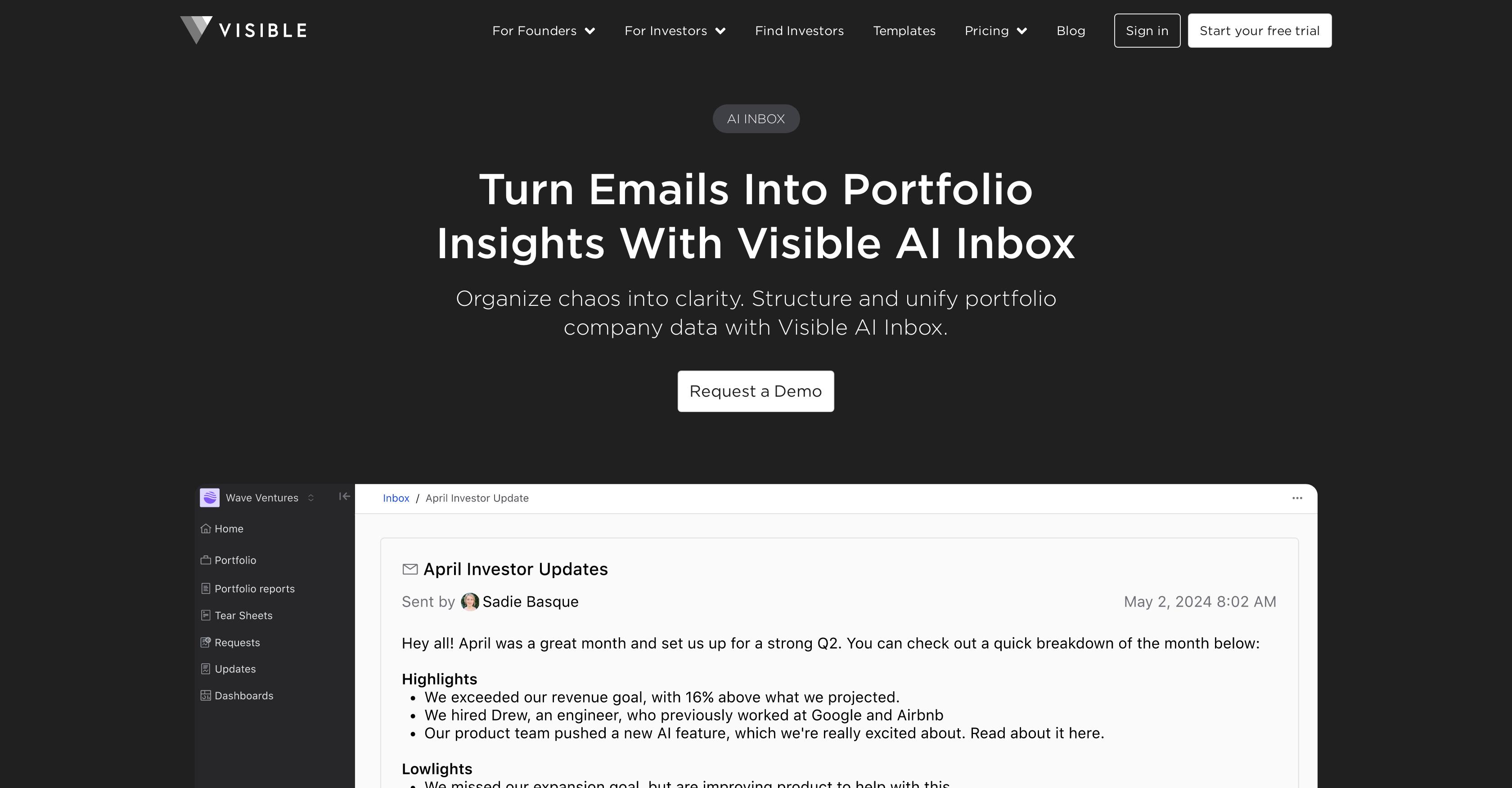 Visible.vc - Portfolio management - TAAFT