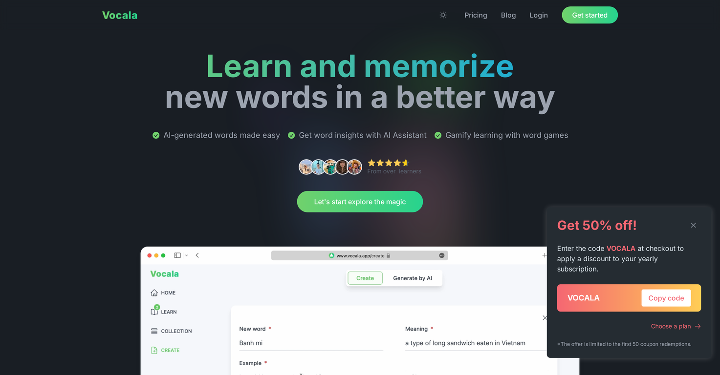 Vocala And 34 Other AI Alternatives For Vocabulary improvement